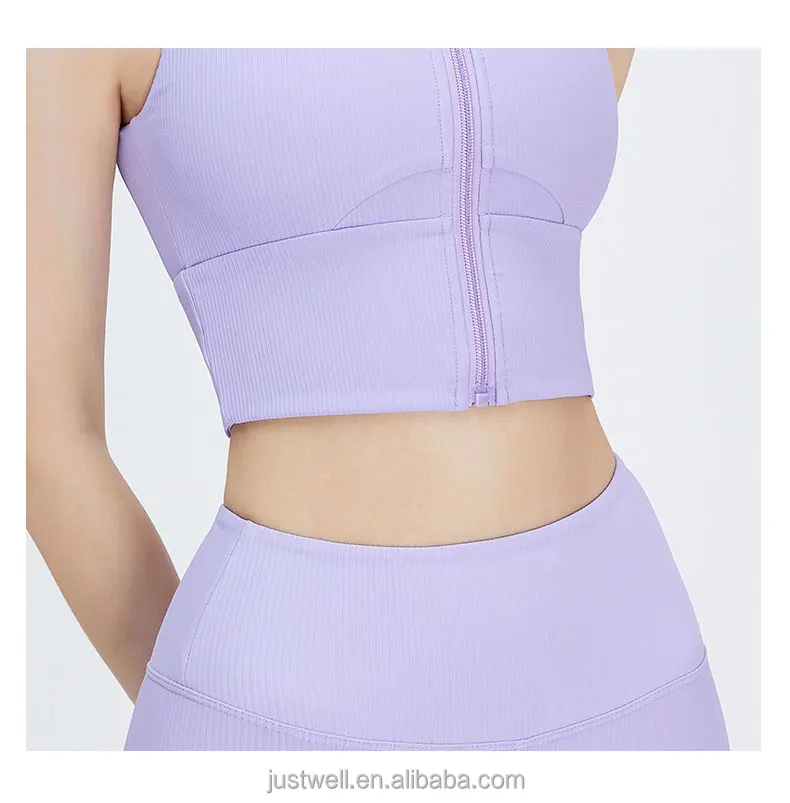 New Design Ribbed Sport Bra For Women Nude Purple Yoga Bra With Front ...