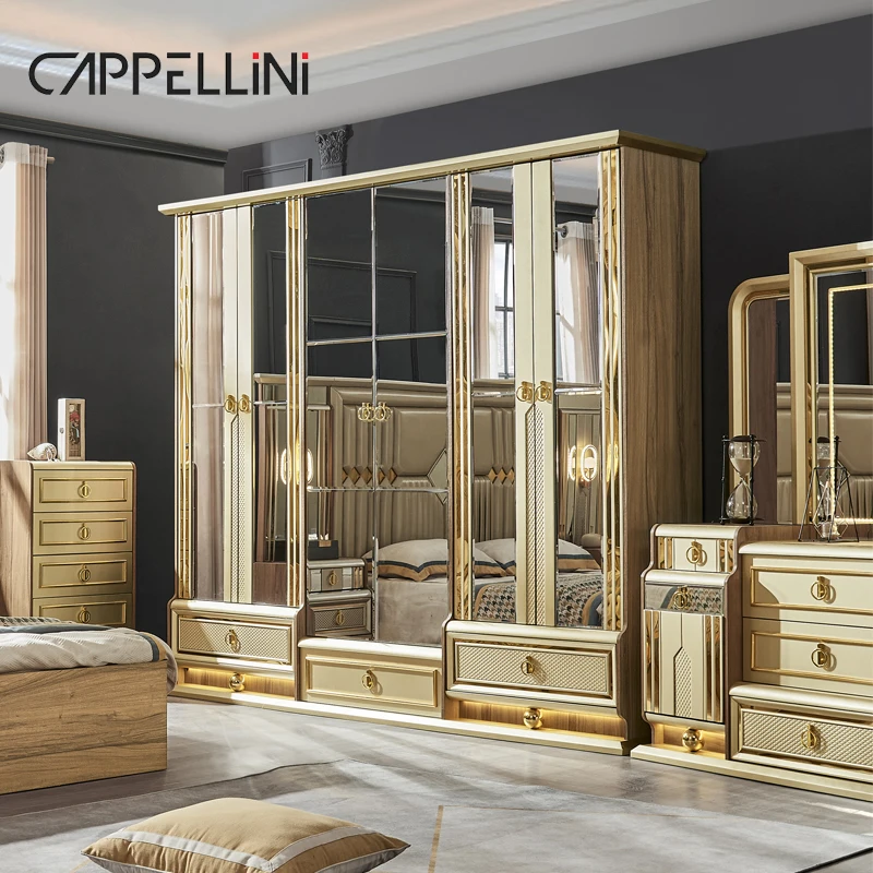 Classic Royal Chambre A Lit Coucher Luxe Complet Gold King Size Bed Set ...