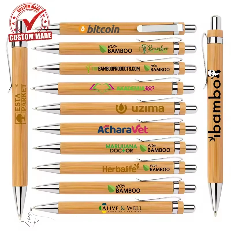 Eco-Friendly Custom Laser Logo Recycled Bamboo Ballpoint Pen Personalized 1.0mm Natural Wood ...