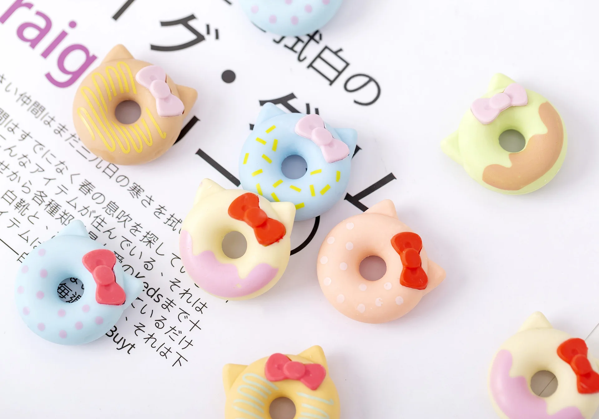 Cute Kawaii Creative Bow Cat Donut Eraser Shape School Kids Eraser Set ...
