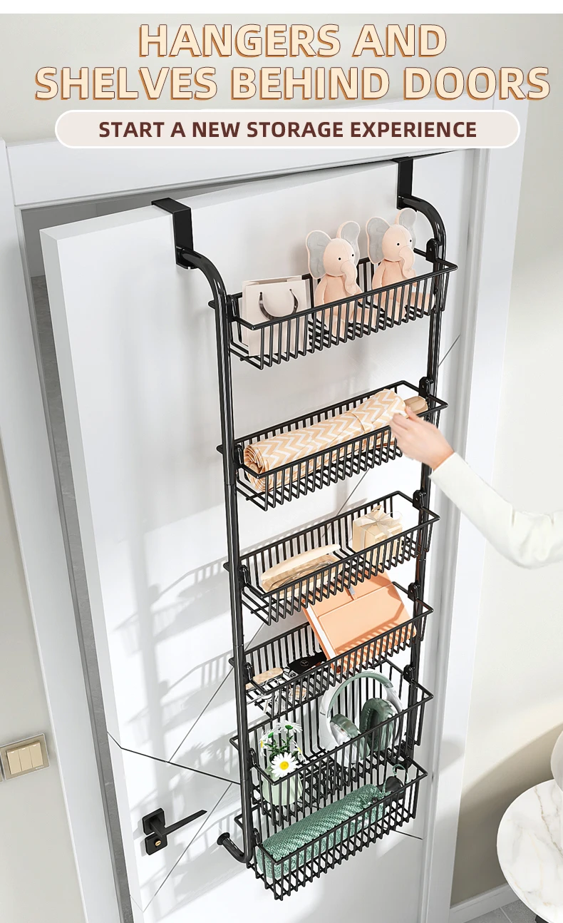 Multiple Purposes Over the Door Metal Hanging Basket Storage Rack 6 ...