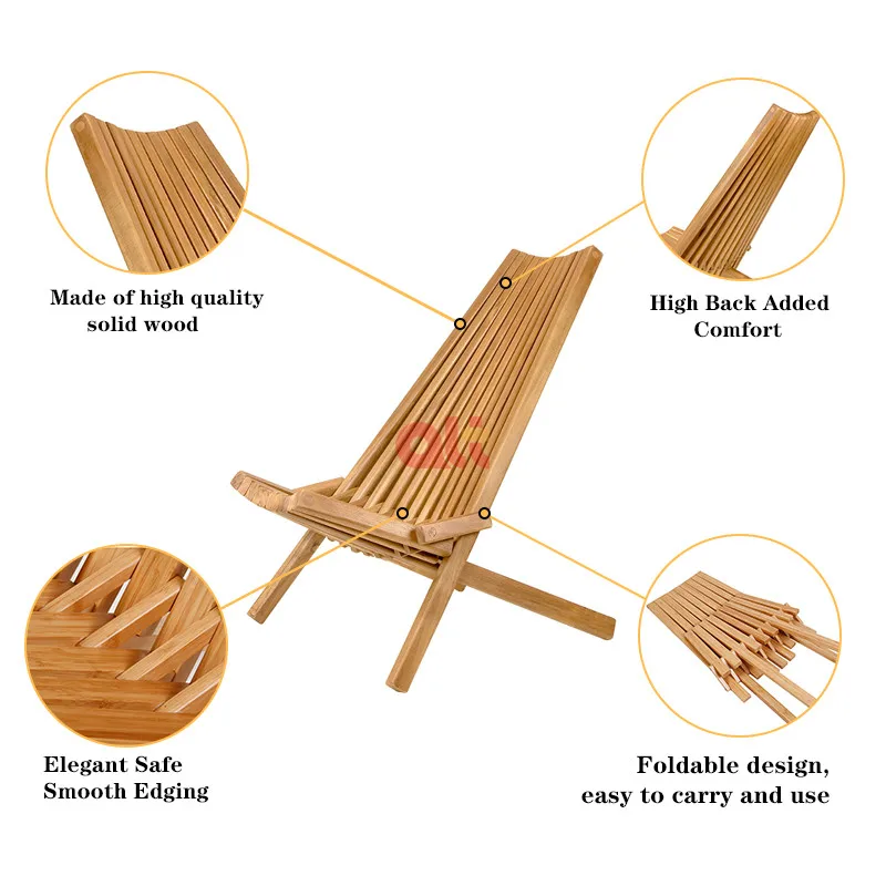 Folding Wooden Outdoor Chair Foldable Low Profile Wood Lounge Chair For ...