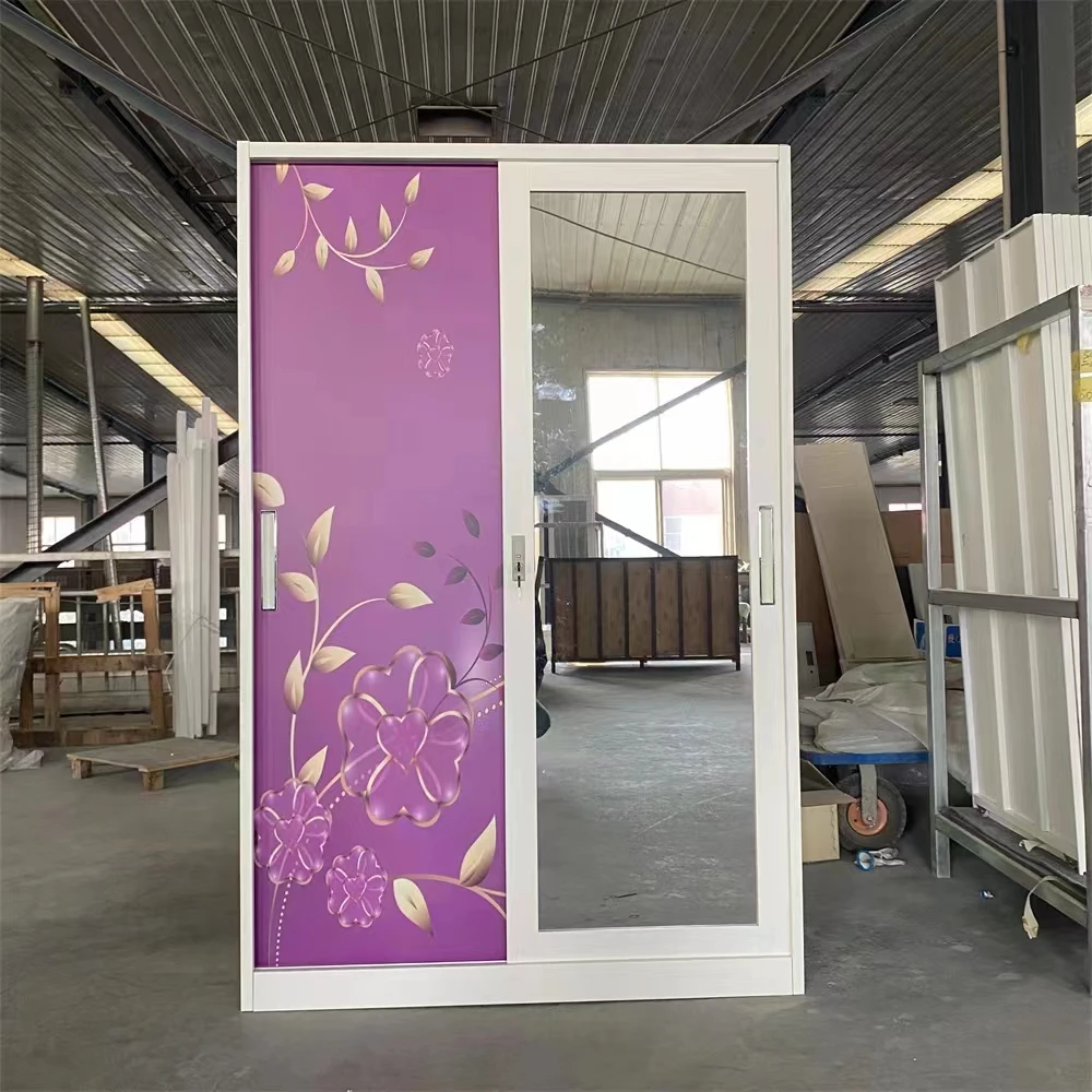 New Design Knock Down Structure Double 2 Sliding Mirror Printed Door ...