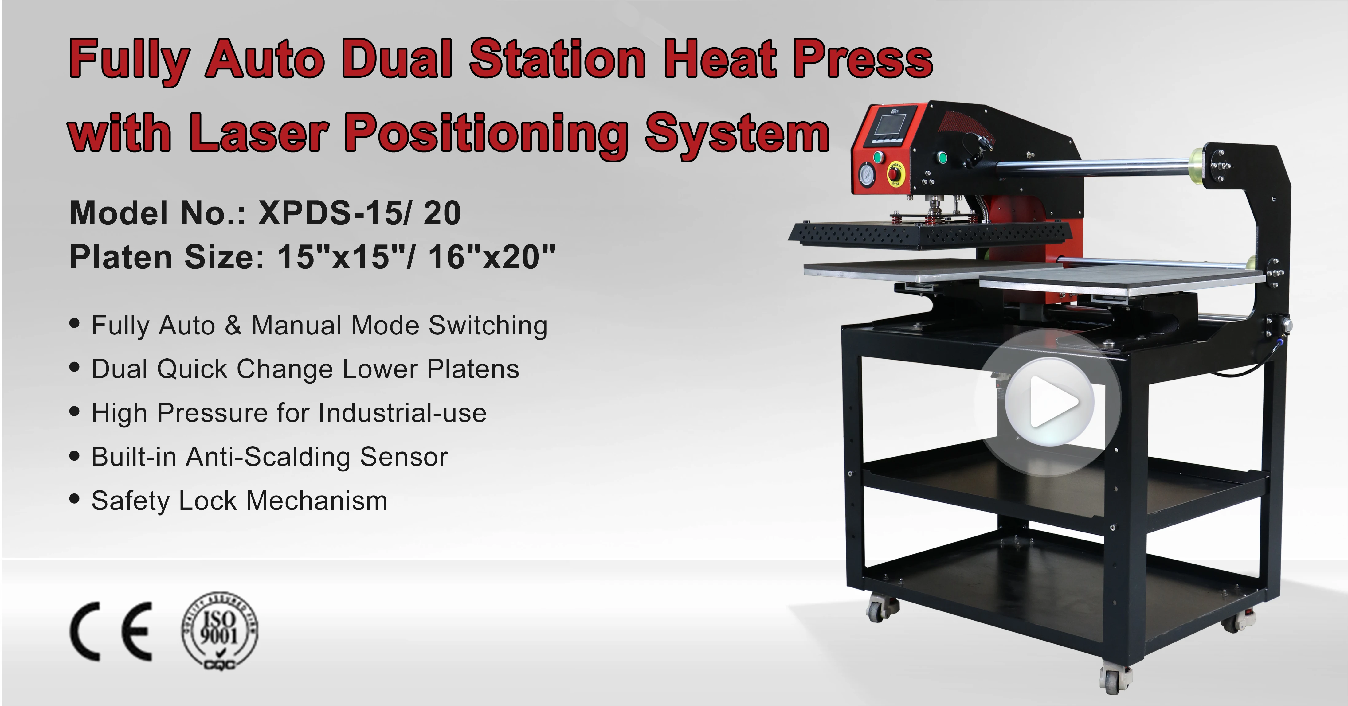 Pneumatic Dual-Station Shuttle Heat Press with Laser Positioning