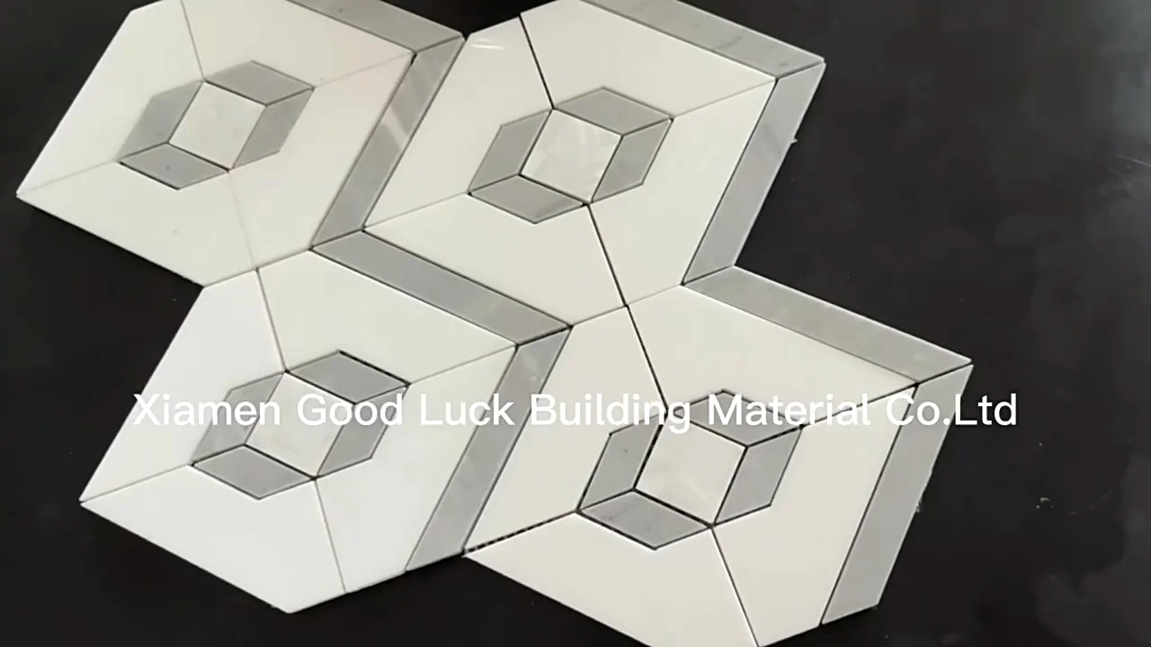 White Marble And Inlay Shell Mosaic Tile With Gray Edge Design Genre ...