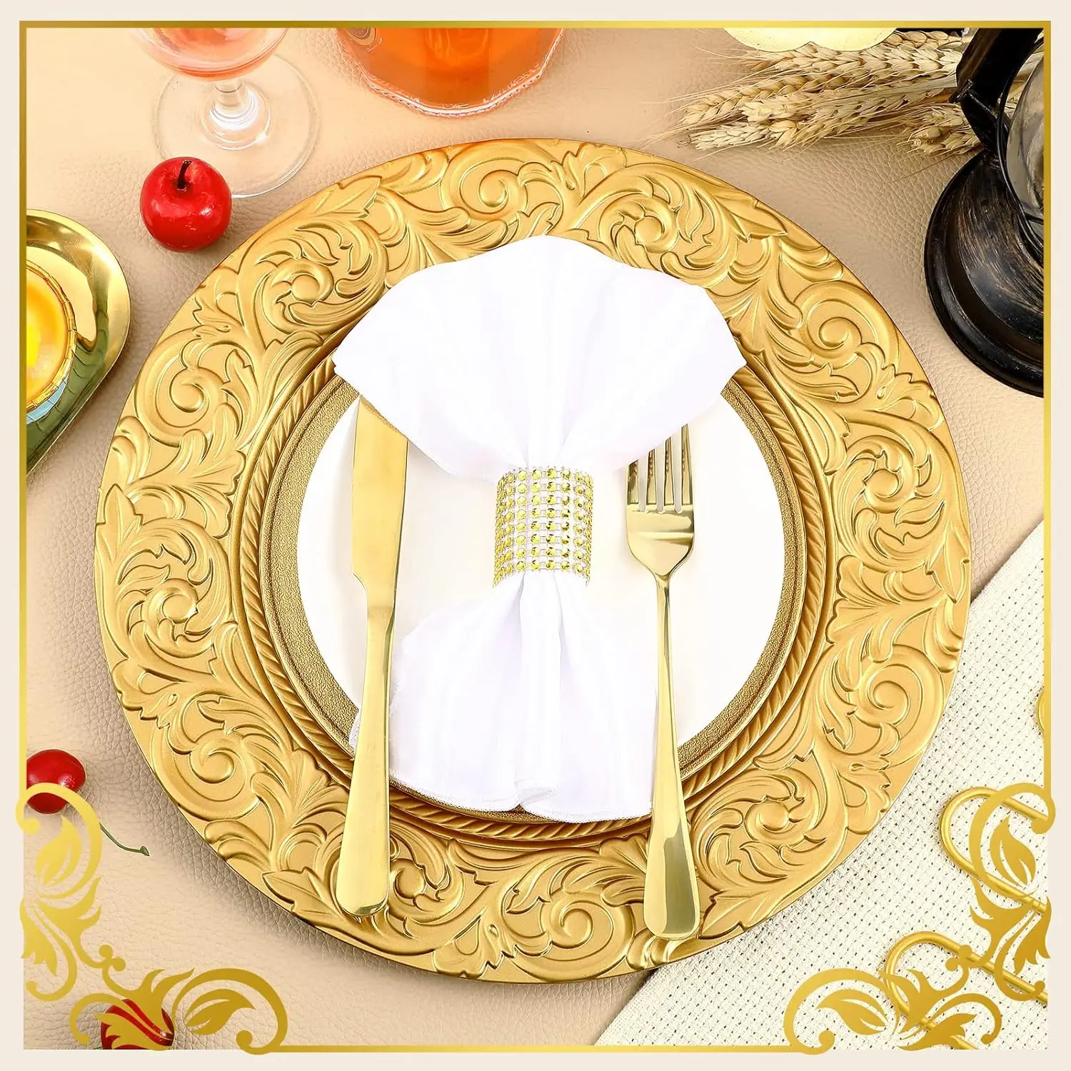 Antique Charger Plates Bulk 13'' Plastic Embossed Dinner Plate Chargers ...