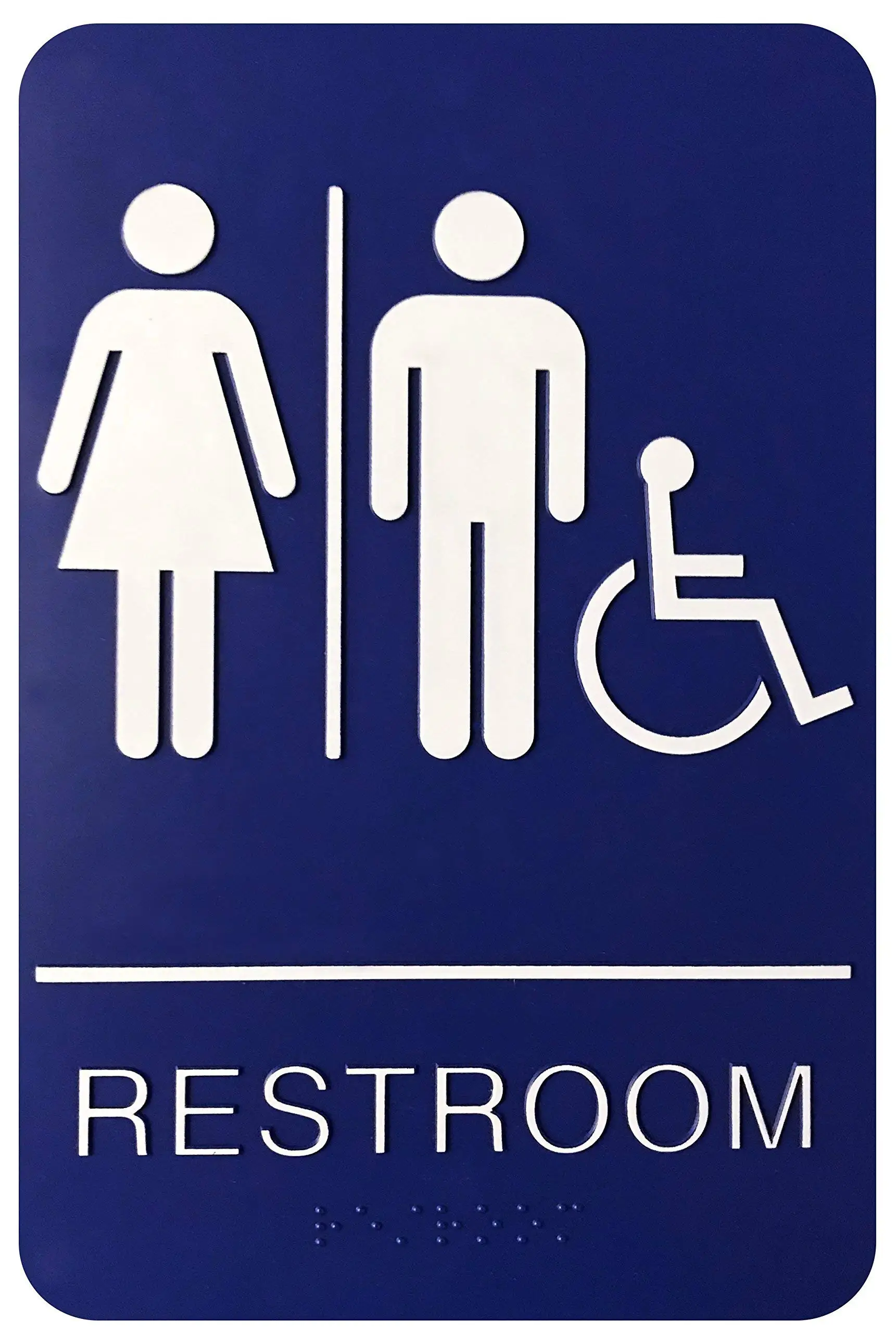 Unisex Braille Restroom Sign - Blue Bathroom Sign With Double Sided ...