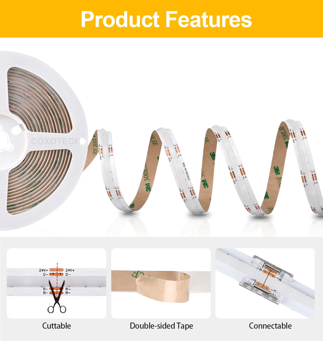 COXO RGB COB LED Strips - Bright, Durable, and Versatile
