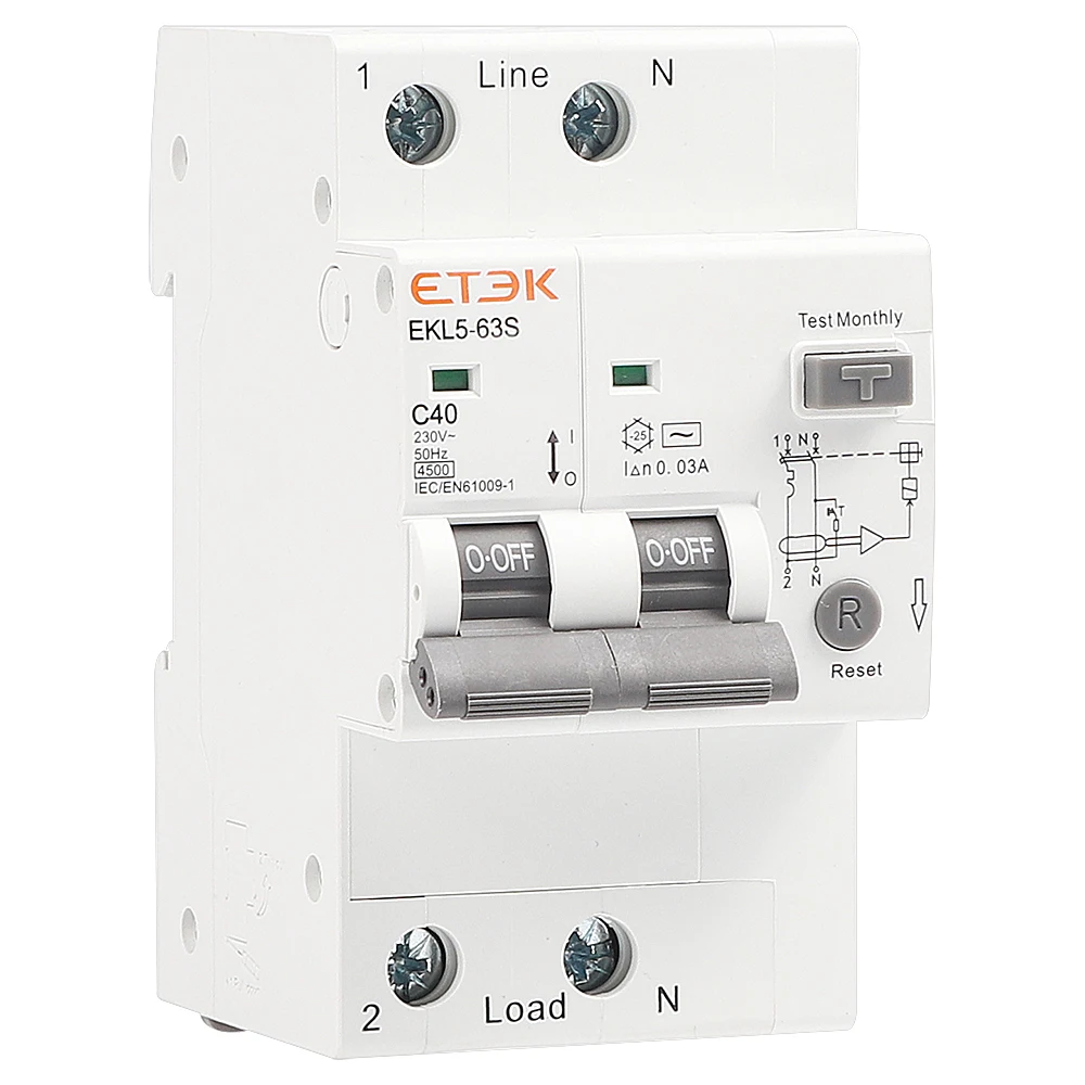 Zhejiang Etek Rcbo Circuit Breaker Ekl5-63s Overcurrent Protection Mcb 1p+n Three Module 6-63 ...