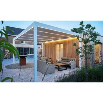 Aluminum Slatted Roof Pergola With Solar Power Motorized With Lights ...