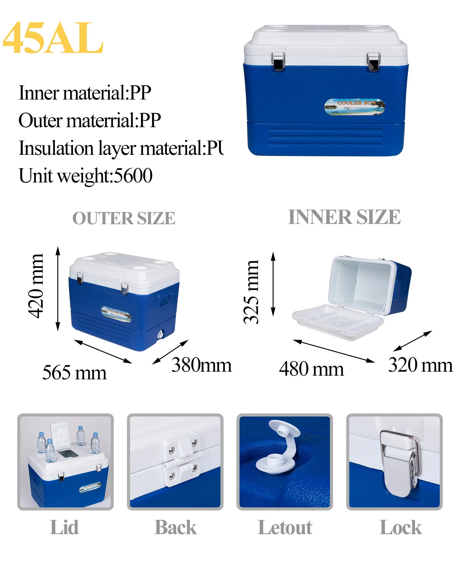 Special Hot Selling 45l Cooler Square Box Beverage Cooler Portable Beer ...