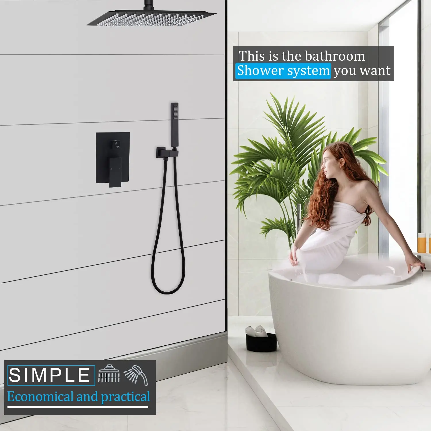 Matte Black Ceiling Mounted 16 Inch Rain Shower System OEM | Wholesale