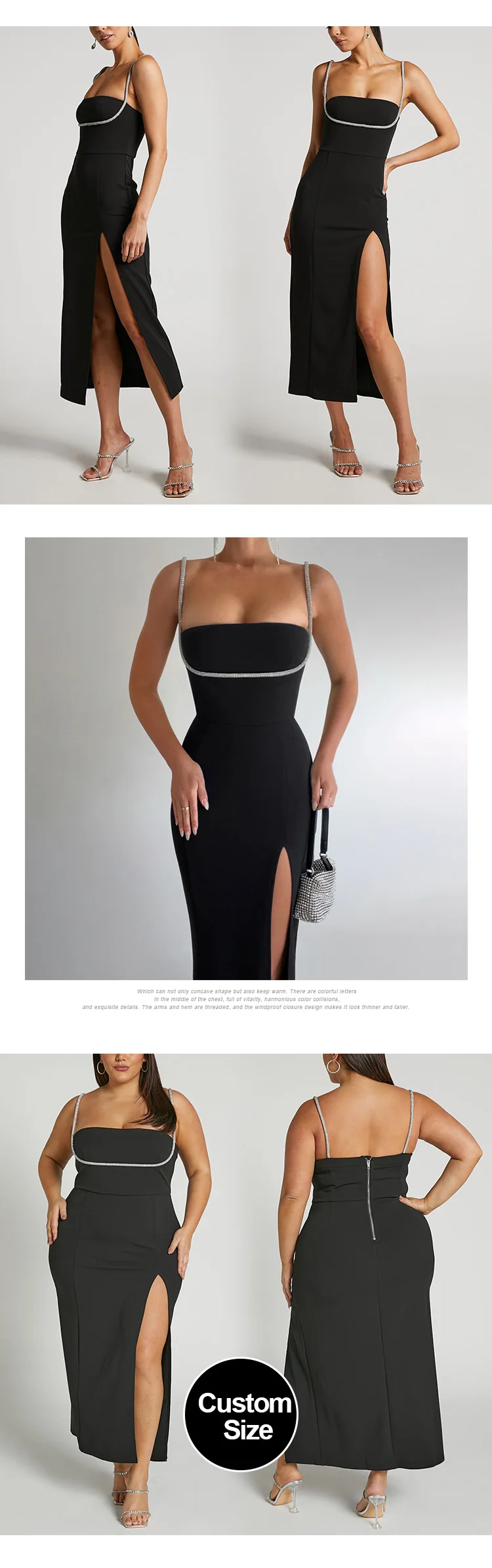 Custom Black Floor-Length Evening Dress Women Bodycon Style Diamante ...