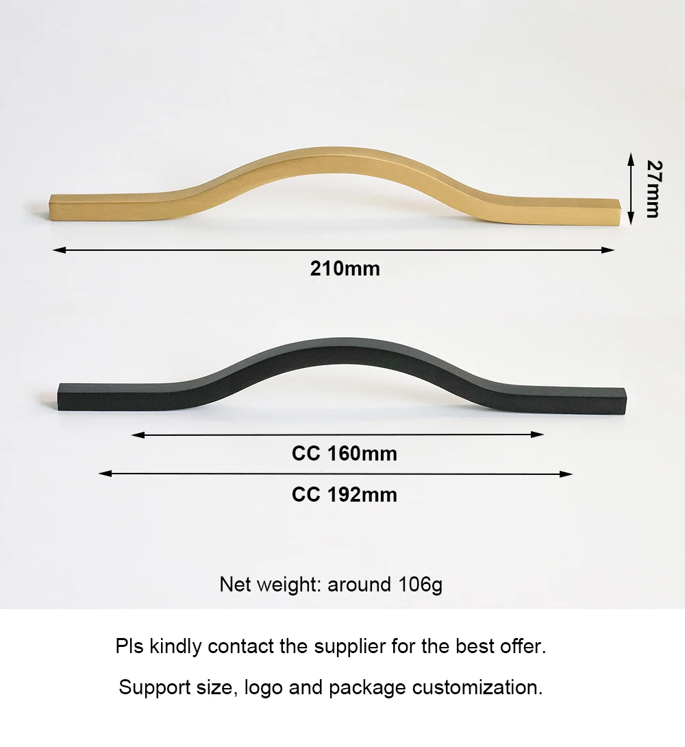 Solid Brass Pull Modern Curved Arch Drawer Handles Cupboard Kitchen ...