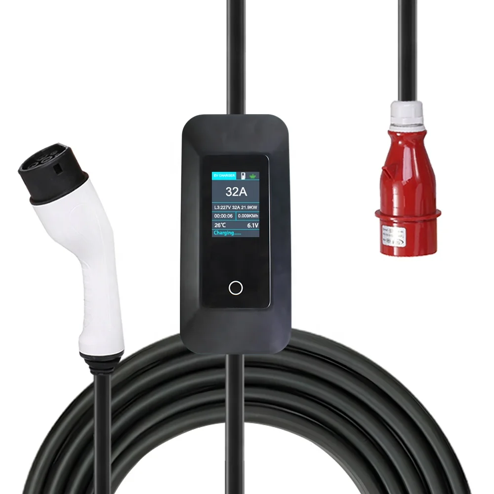 Iec62196 Type2 32a 22kw Level 2 Ac Mobile Ev Charger Portable Ev Charger Station For Home Use ...