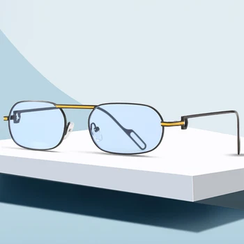 Mejores 7140 2021 New Small Oval Rimless Sunglasses One Piece Plastic ...