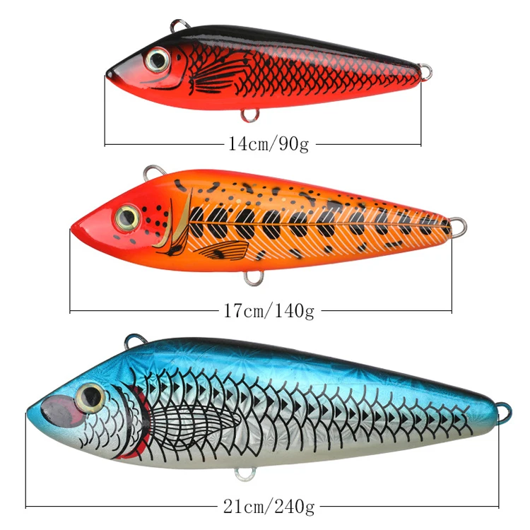 90g/140g/240g Big Fishing Lure Wood Tuna Lures Trolling Fishing Lure Deep Sea Boat Fishing Bait ...