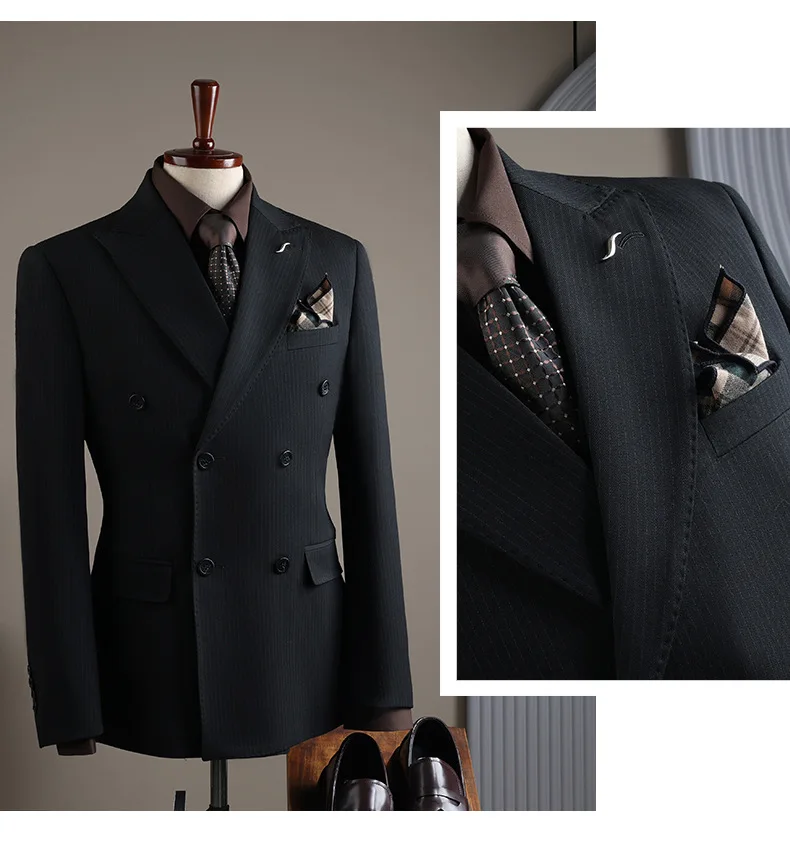 High Quality Striped Business Suit Printed blazer for Men Double ...