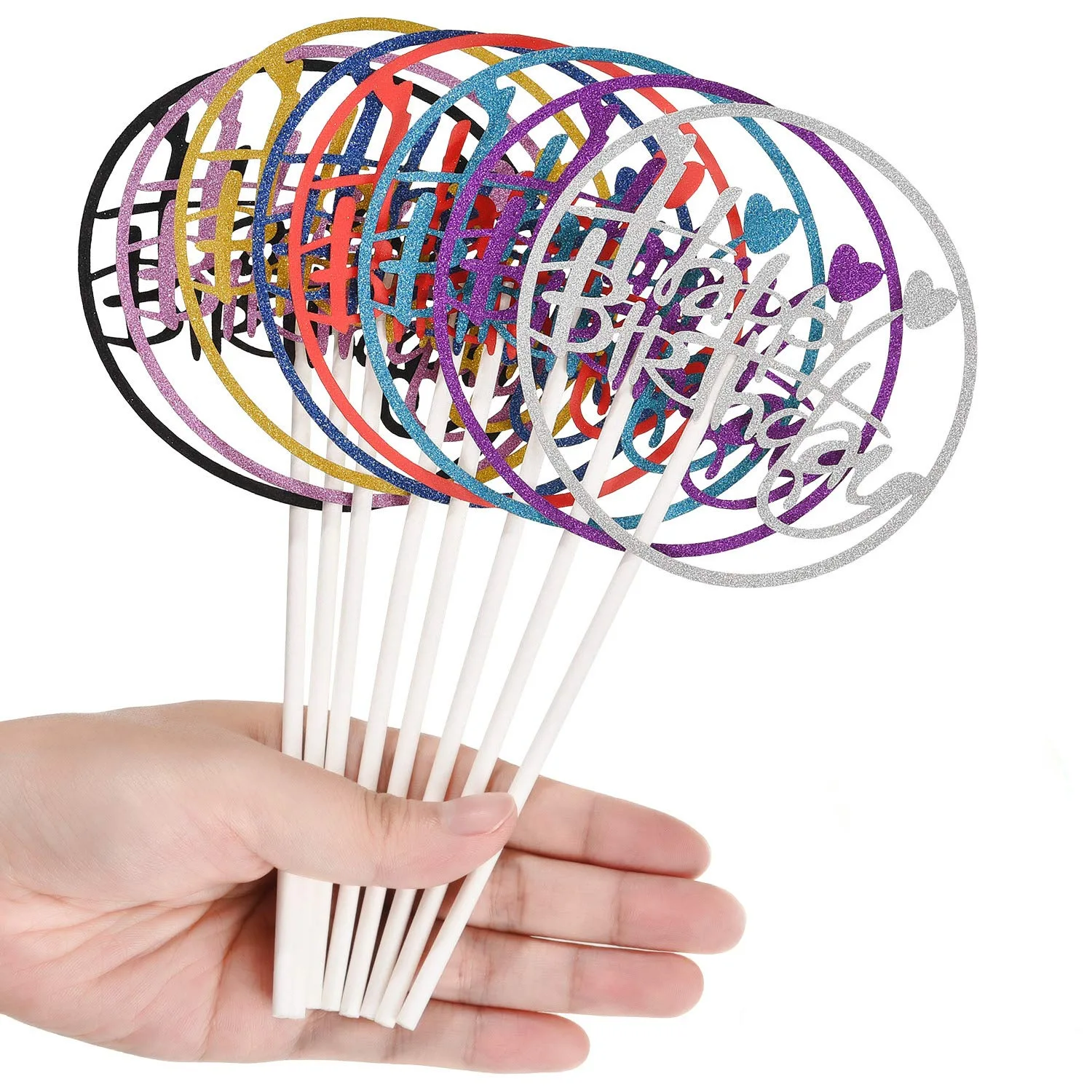 New Glitter Happy Birthday Cake Topper With Plastic Stick Acrylic Cake ...