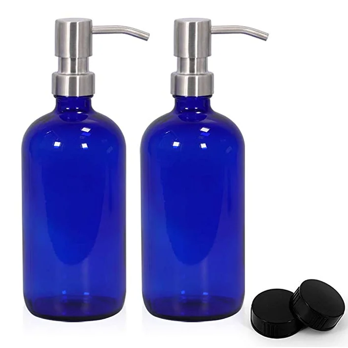 H & Z批发钴蓝色玻璃瓶w/不锈钢泵波士顿圆瓶精油乳液和液体肥皂 - Buy 玻璃波士顿圆瓶与不锈钢泵,钴蓝色玻璃波士顿圆瓶精油乳液,波士顿 ...