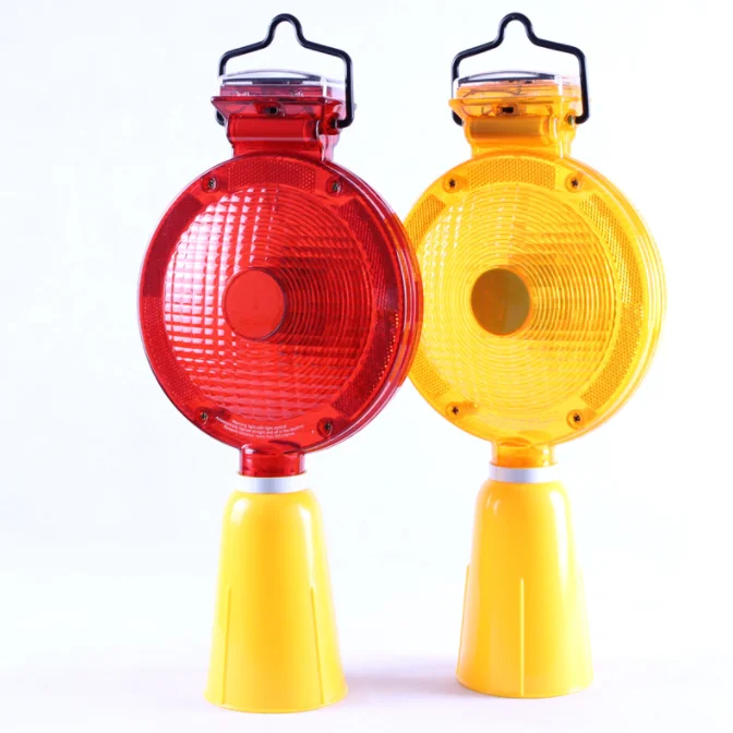 Red Yellow Solar Traffic Cone Warning Lamp Flashing Led Warning Light ...