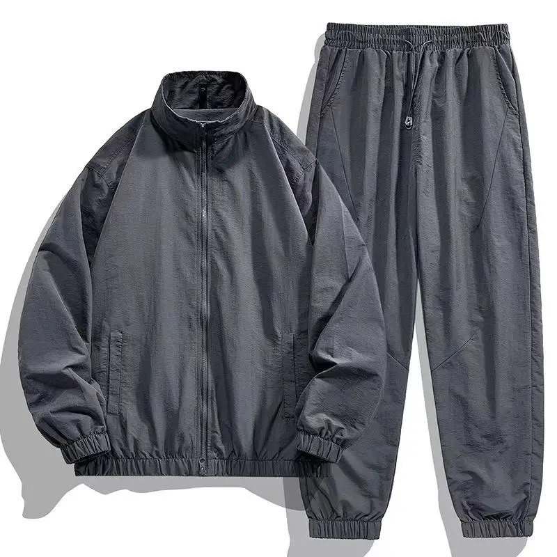 Ready-made 2pc Set Solid Color Breathable Nylon Tracksuit Jacket Pants ...