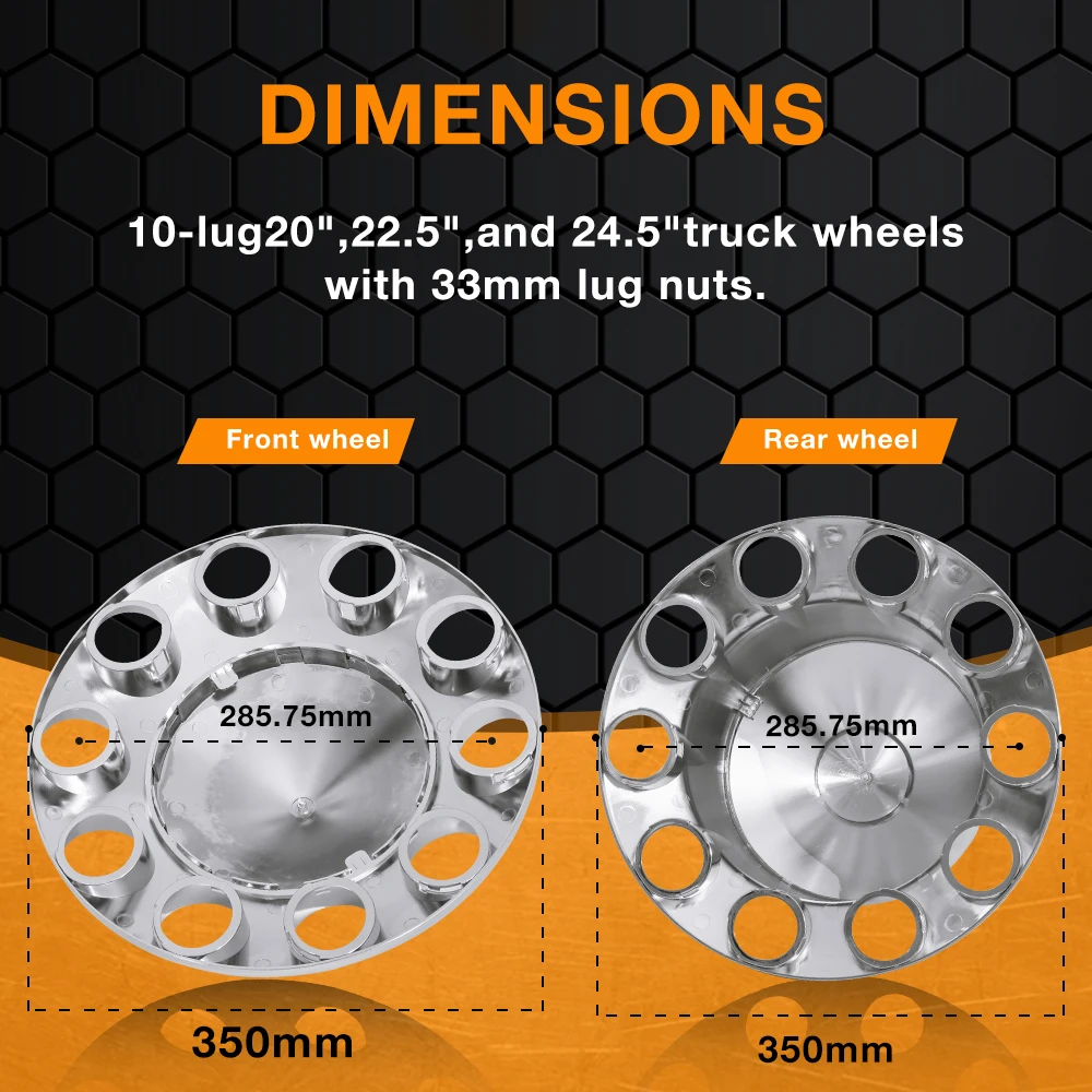 Volvo Mack Kenworth Truck Complete Abs Chrome Axle Cover Kit With 60 ...