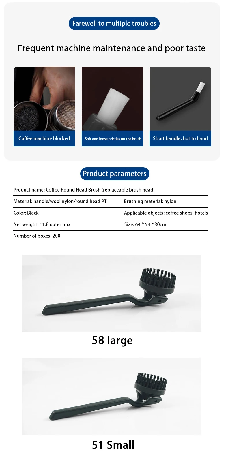 Semi-Automatic Coffee Machine Cleaning Brush Short Handle Brewing Head ...