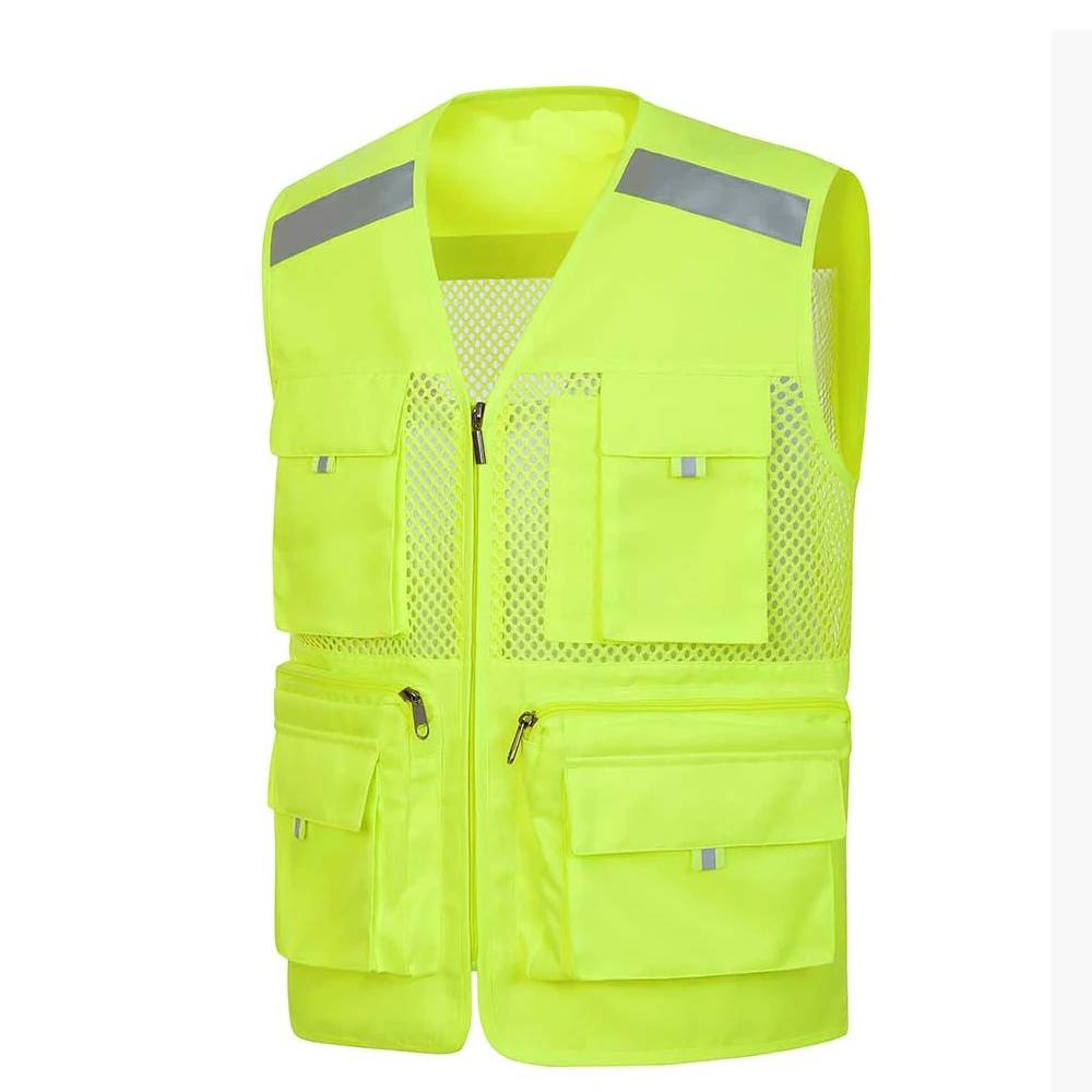 Custom Utility Vest V-neck Orange Engineer Mesh Safety Cargo Work ...