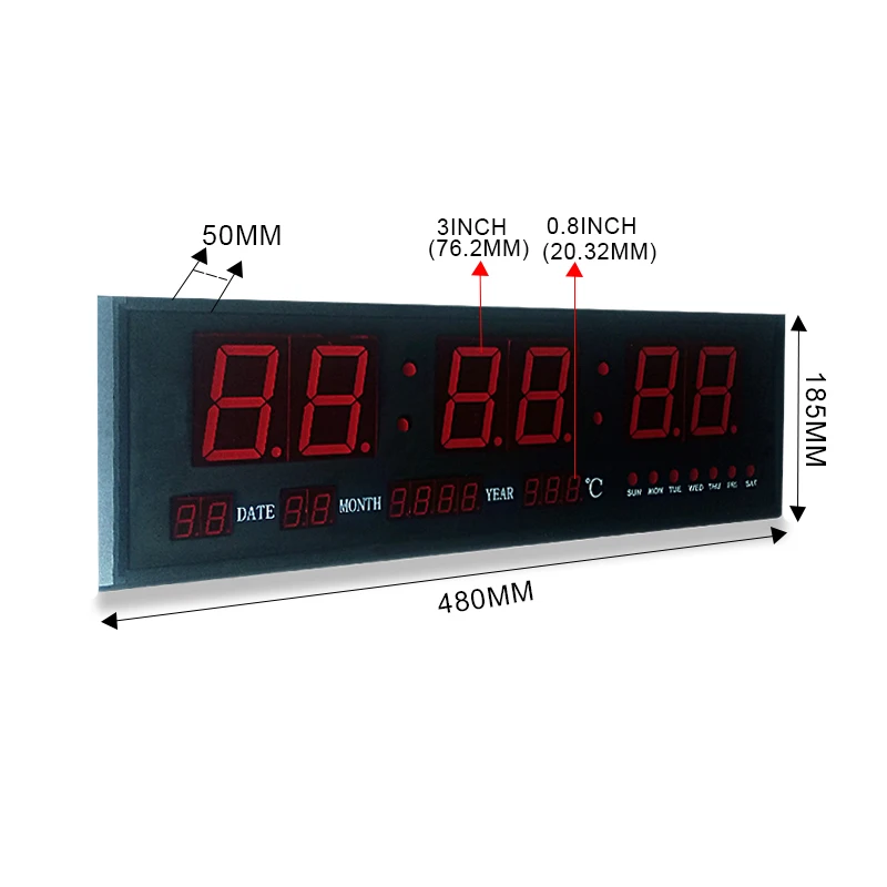 Wall-mounted Digital Signage Clock with Date, Week, and Temperature Display