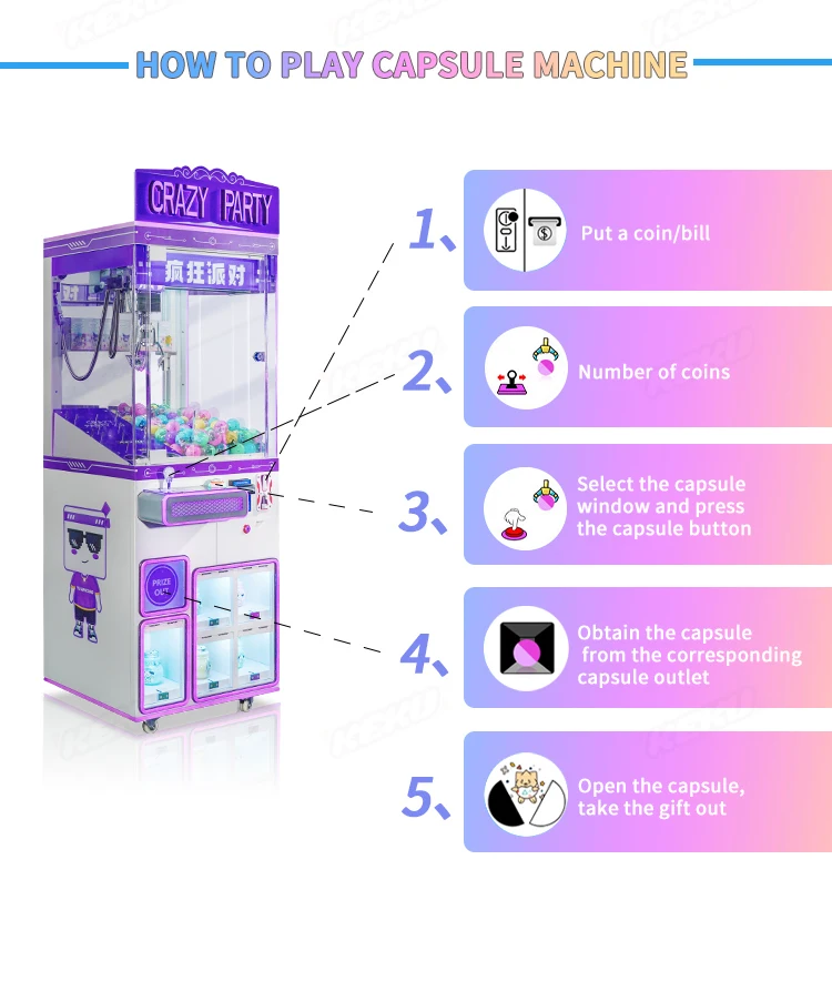 Mini Catch Doll Toy Candy Crane Claw Arcade Vending Machine Coin ...