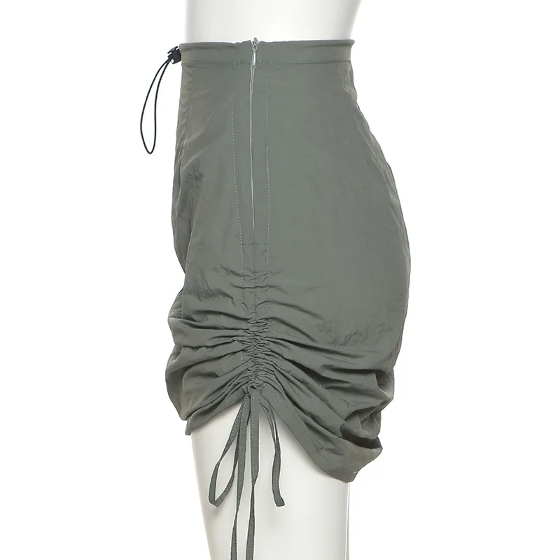 Women's Sexy Solid Pattern High Waist Mini Skirts with Side Drawstring ...