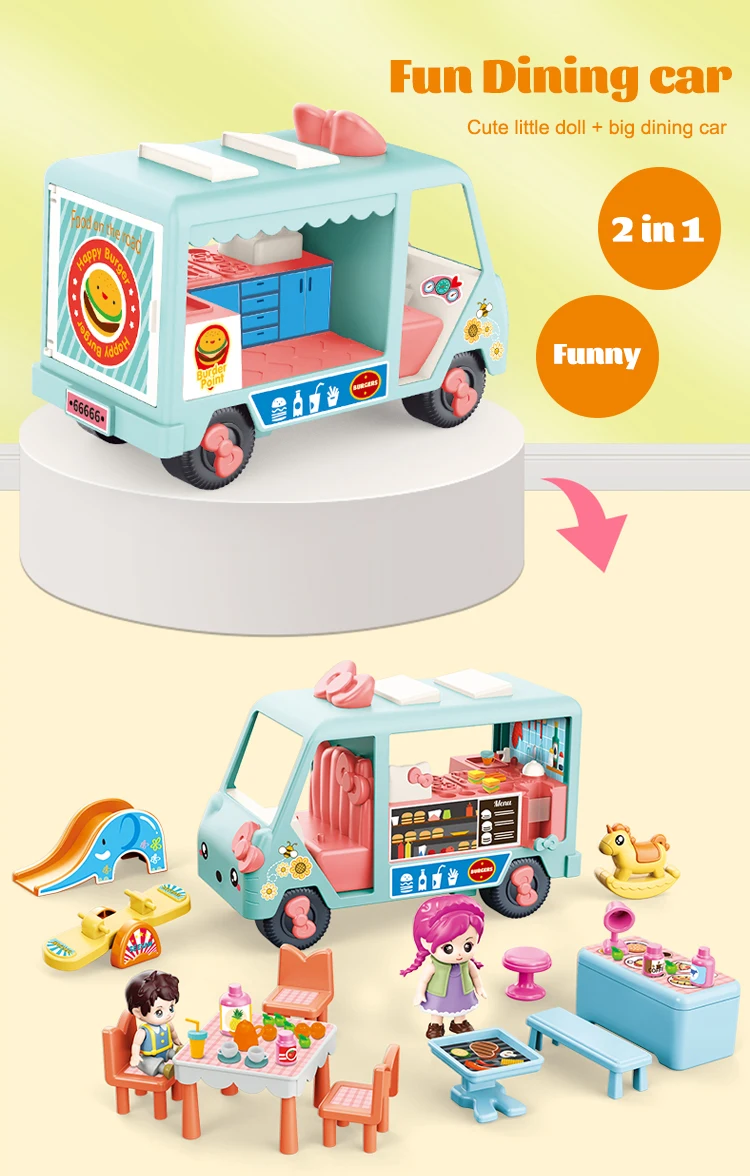 Kids Diy Doll House Play Set Portable Caravan Camper Free Wheel Bus Car ...