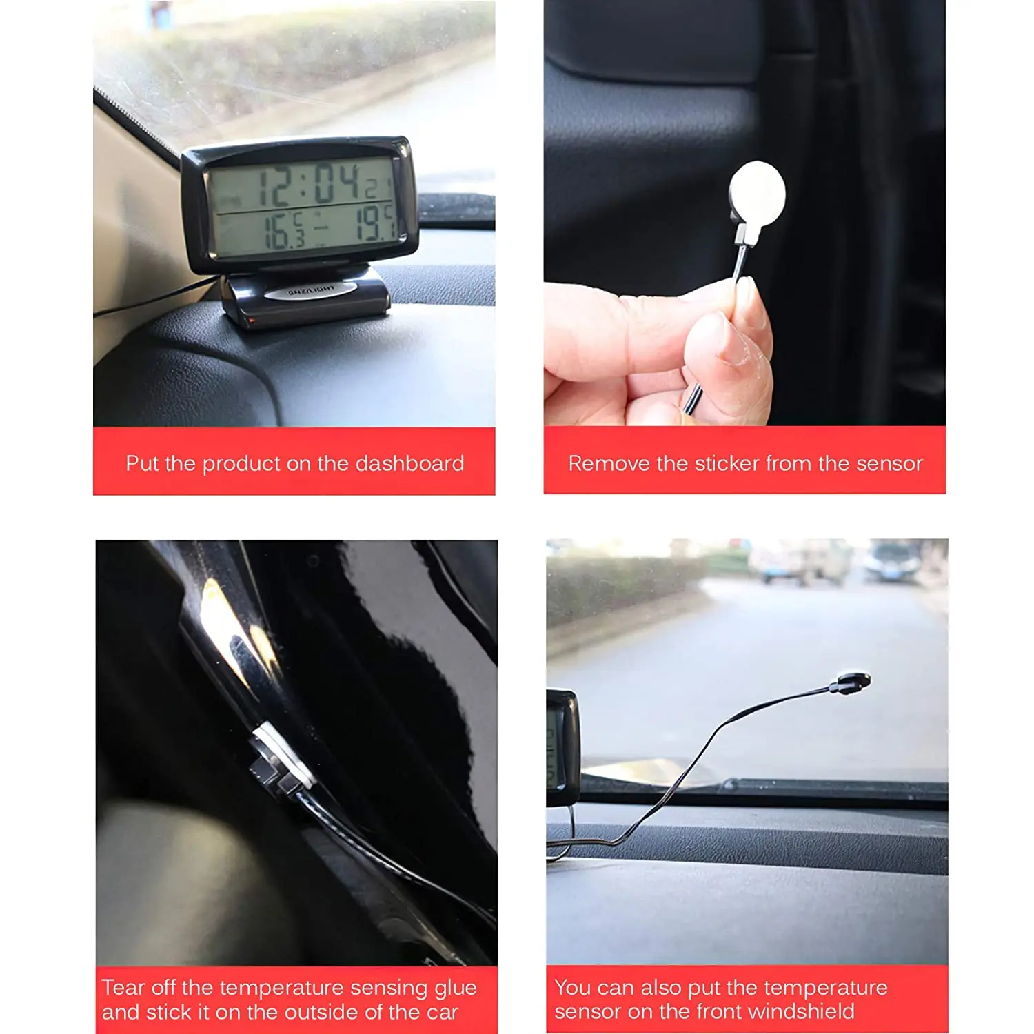 Battery Powered Digital Car Clock - Black ABS with Blue Backlight