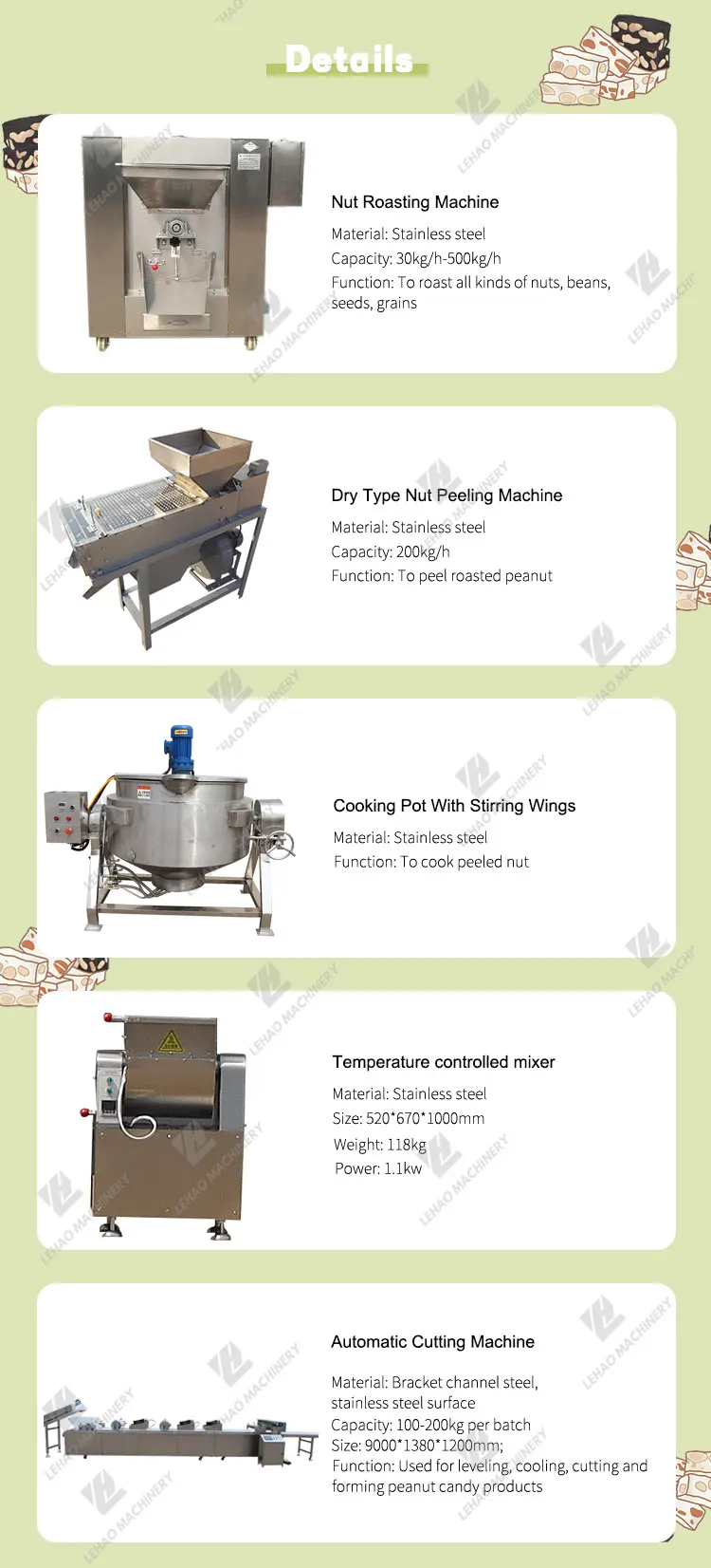 Easy Operation Protein Bar Praline Nougat Production Line Gas Heating ...