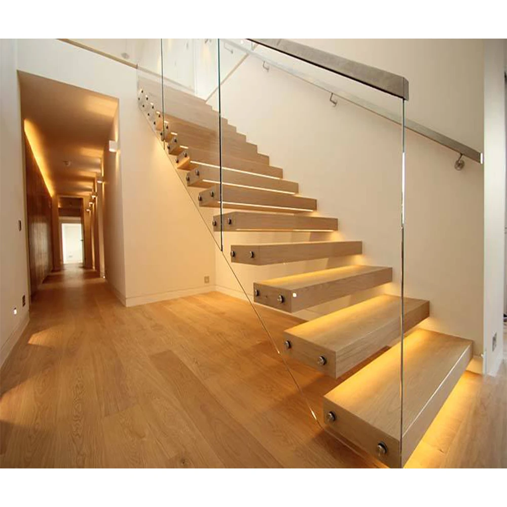 American Oak Wood Tread Stair Wood Step Stairway Straight Stairs ...