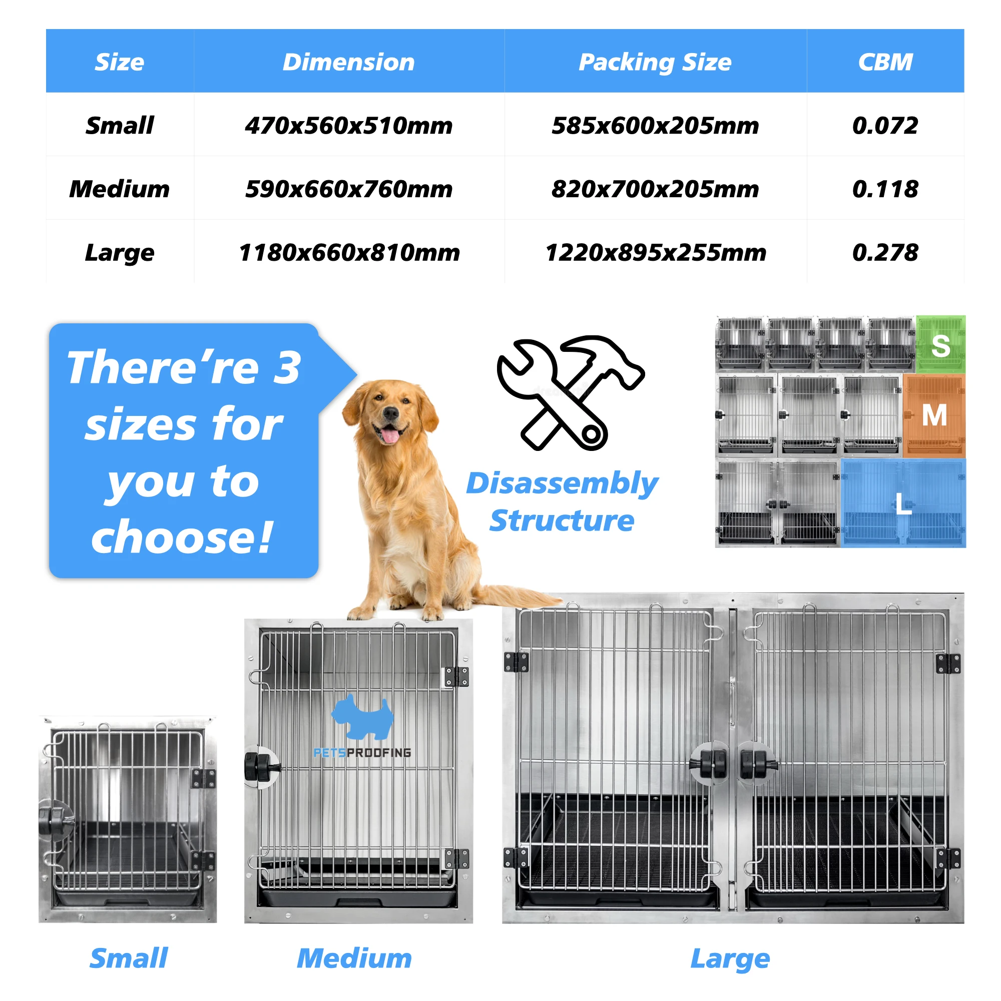 Petsproofing Professional Puppy Cage Large Dog Kennel Pet Dog Cages Modular Crates Cat Dog Cage 4 Wheels