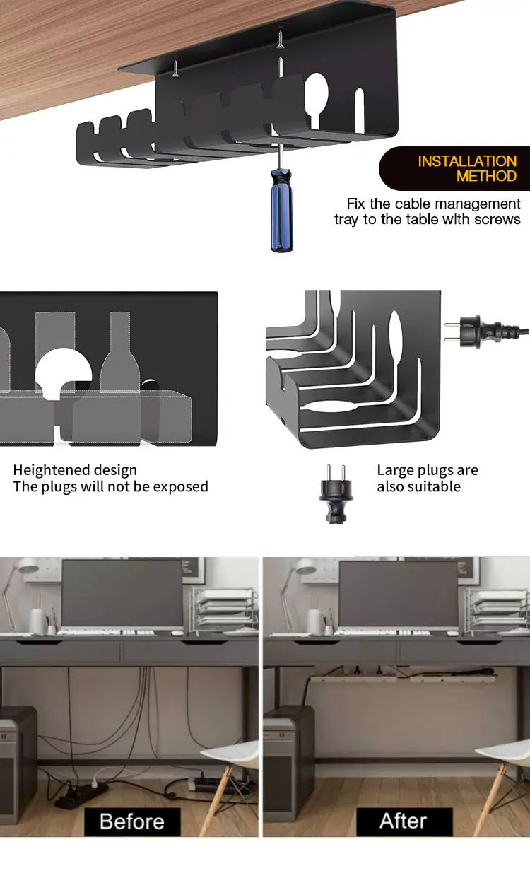 Efficient Desk Wire Management - under Desk Cable Organizer