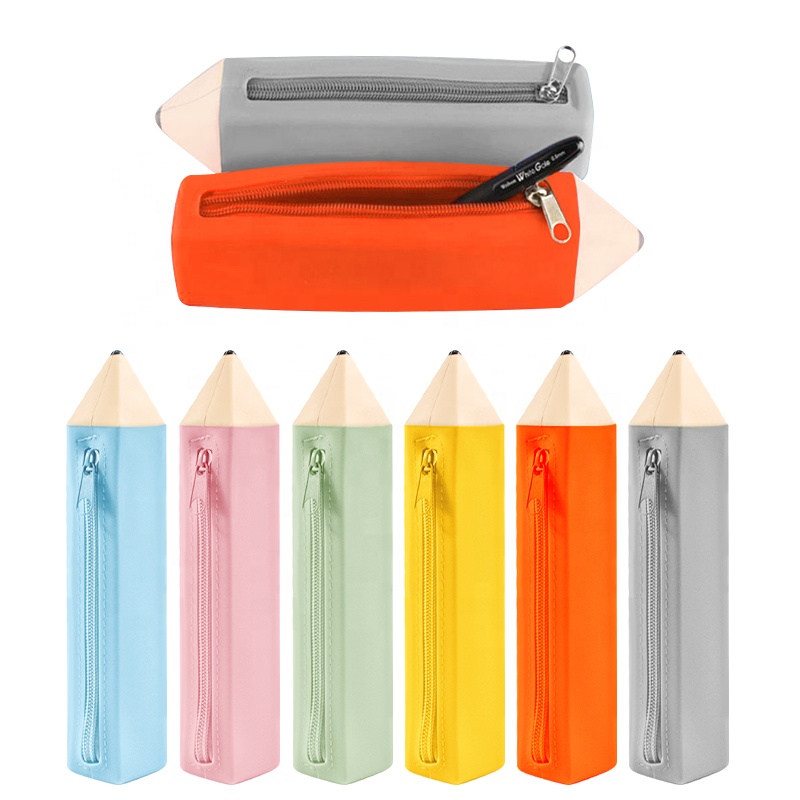 Hot Selling Unique Soft Custom Silicone School Pencil Case With Nylon Zipperfor Cute School Supplies Stationery Kids Students