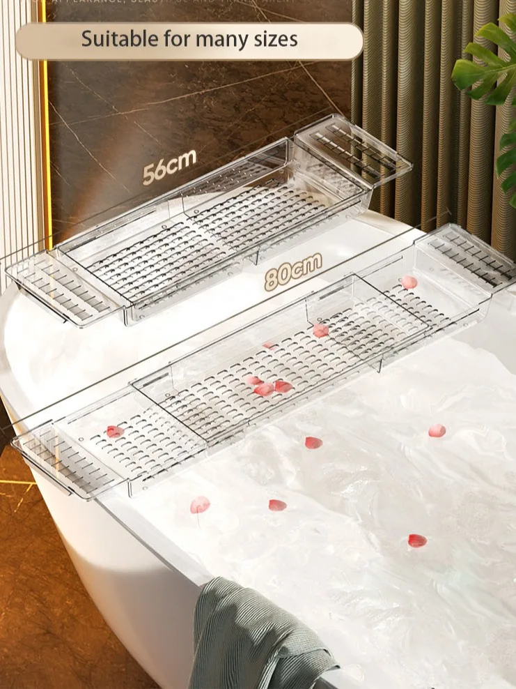 Multifunction Transparent Expandable Bathtub Tray Organizer Retractable Bathroom Anti Slip Drain ...