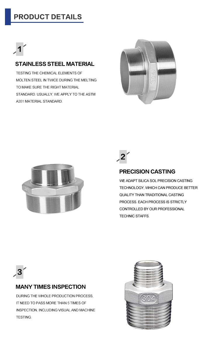 Stainless Steel 304 316 Hex Reducing Double Male Thread Pipe Fitting ...
