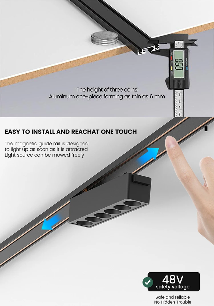 Ultra Thin Surface Mounting Linear Magnetic Track DC48v Indoor Lighting ...