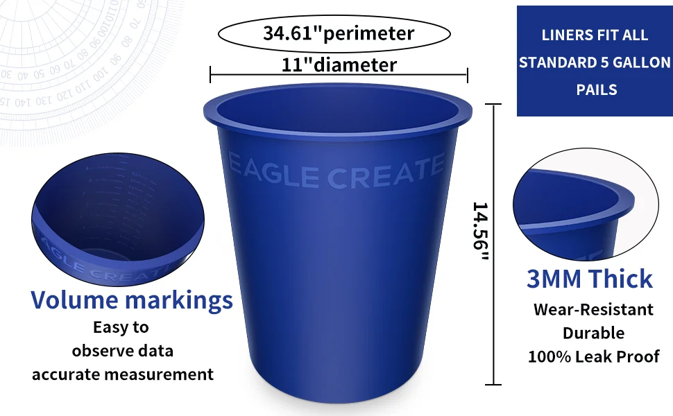 5 Gallon Bucket Liner - Reusable Silicone for Mixing