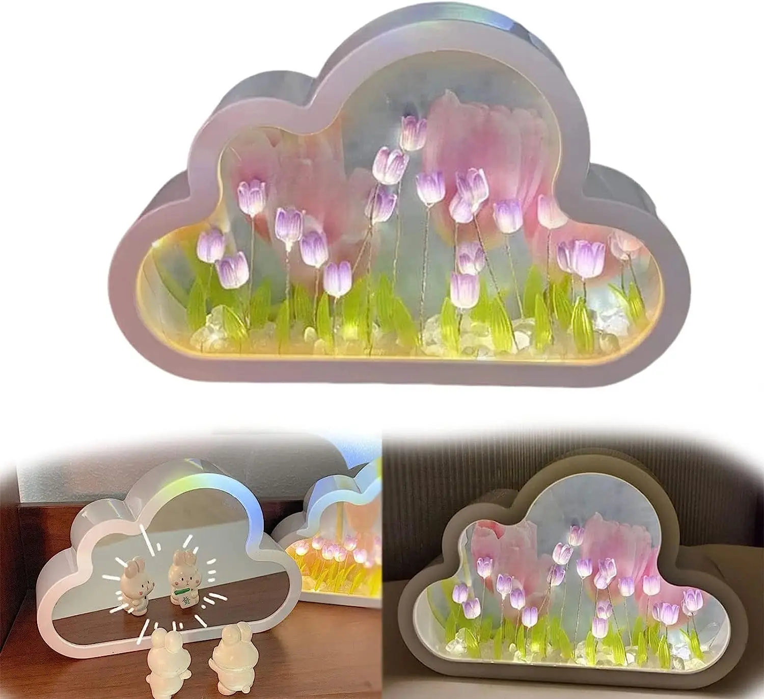 Tulip Night Light Cloud Mirror Tulip Lamp DIY Tulips White