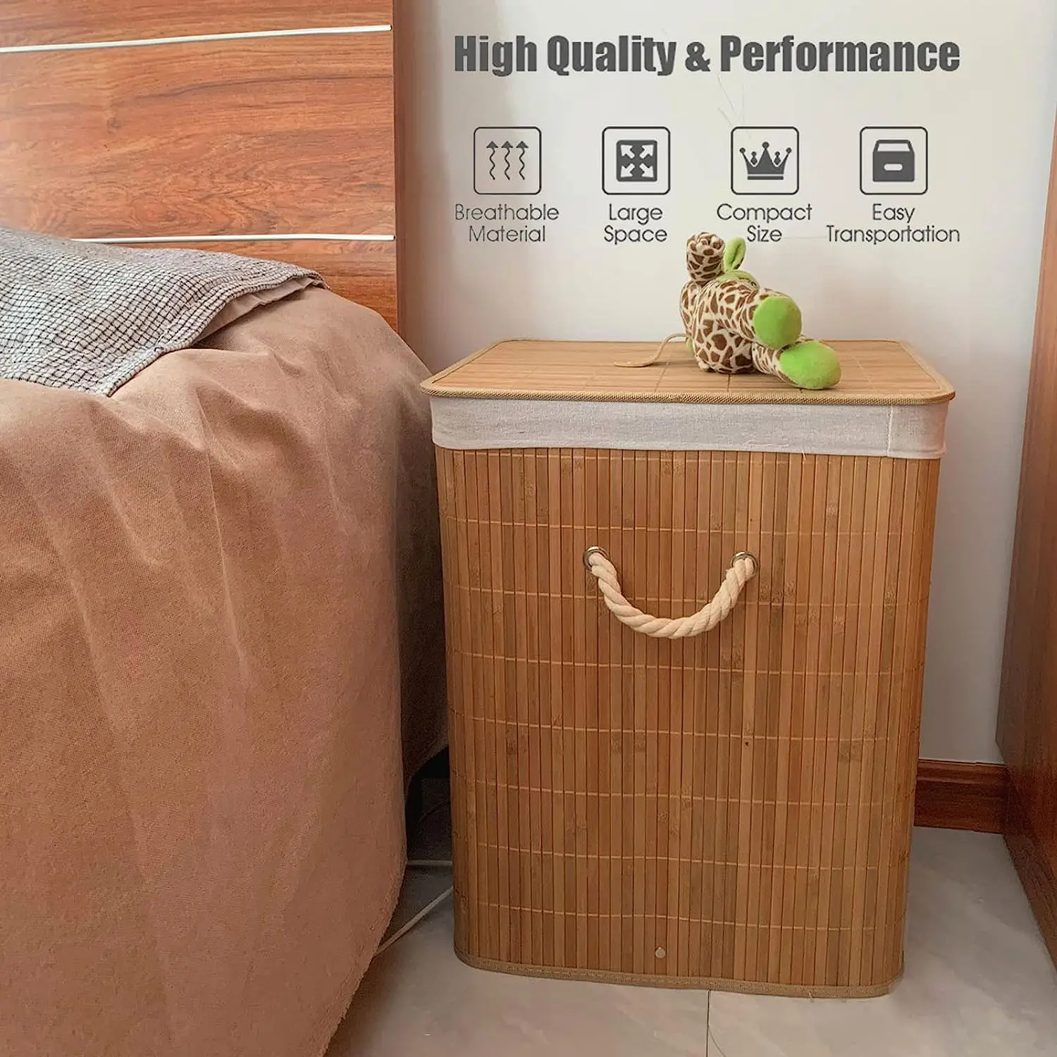 Combohome Handwoven Bamboo Laundry Hamper Foldable Storage Basket with ...