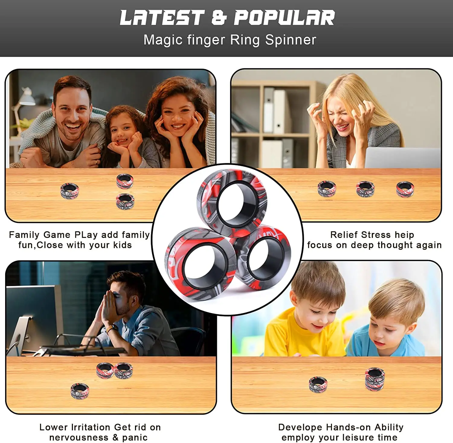 Magnetic Fidget Ring Stress Relief Sensory Toy Decompression Spinner ...