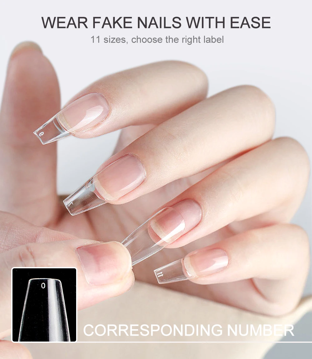 Long Traceless Nail Tips Gel UV Nail Glue Medium Square Soft Gel Tips ...