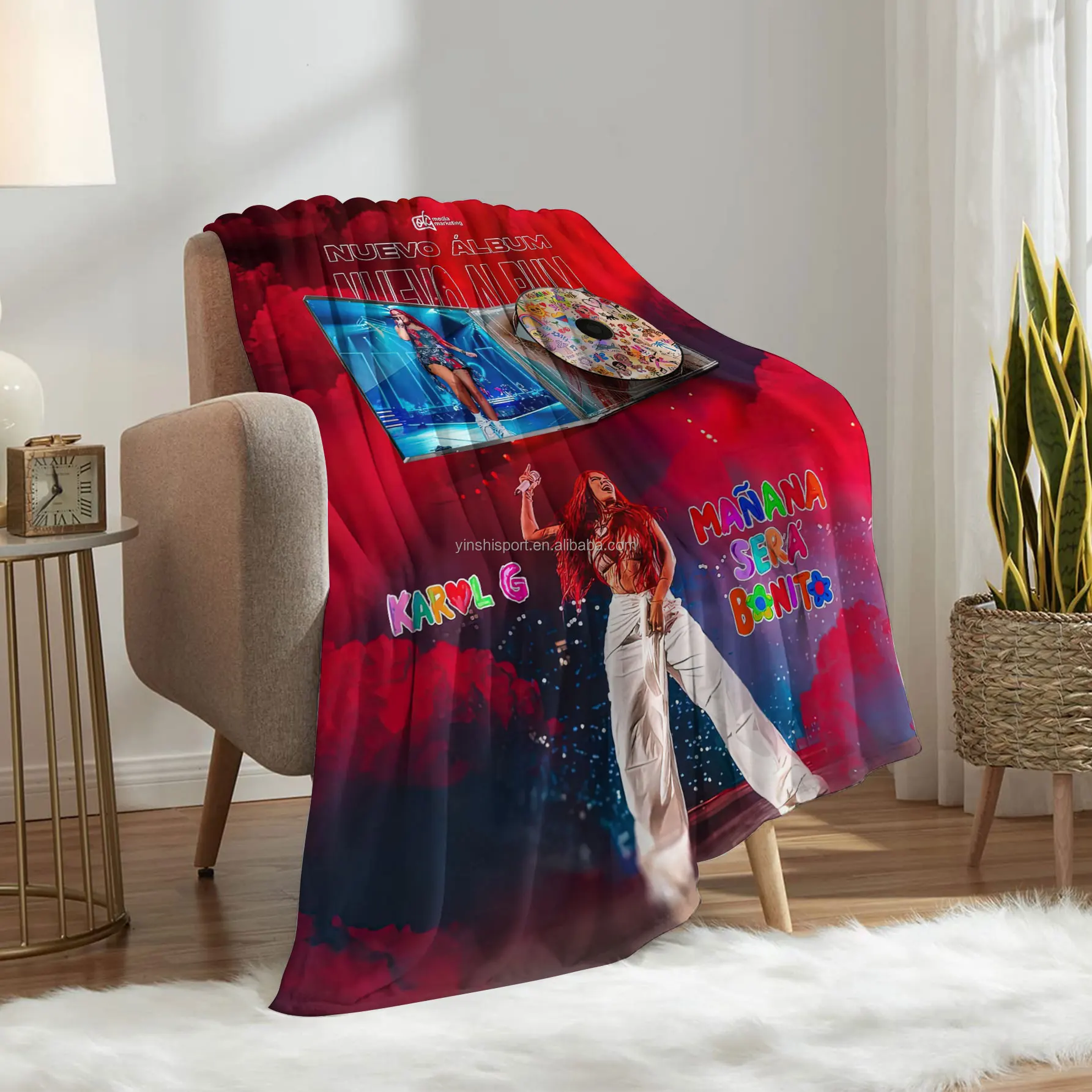 Carin Leo Nuevo Suenos Rauw Alejandro Sublimation Fleece Travel Throw Blanket Custom Printed ...