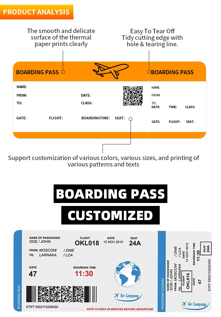 Premium Plastic-Coated Boarding Pass Cards - Waterproof Thermal Paper ...