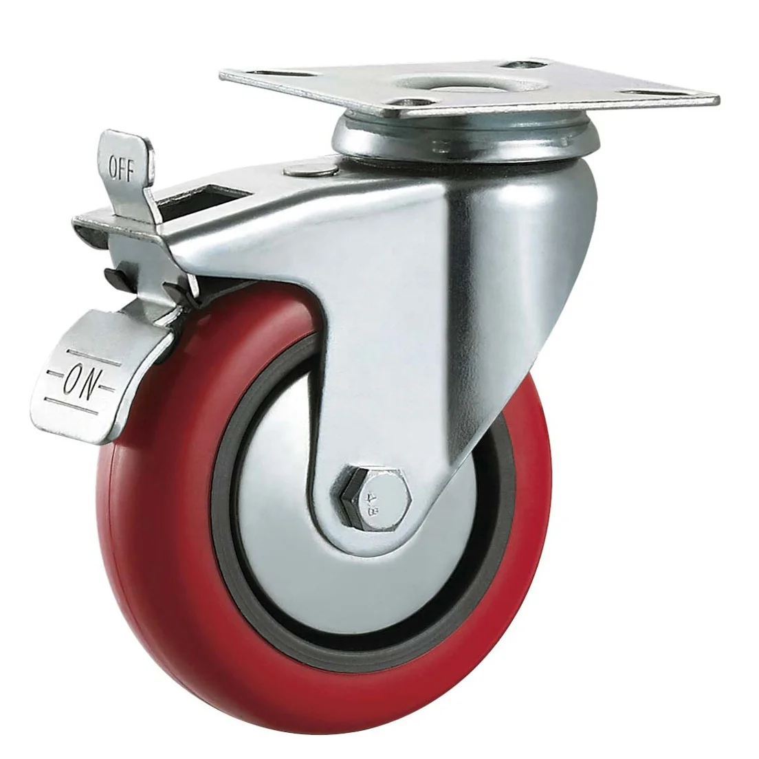 4 inch Polyurethane Caster Wheel red Swivel Locking PVC PP Plastic ...